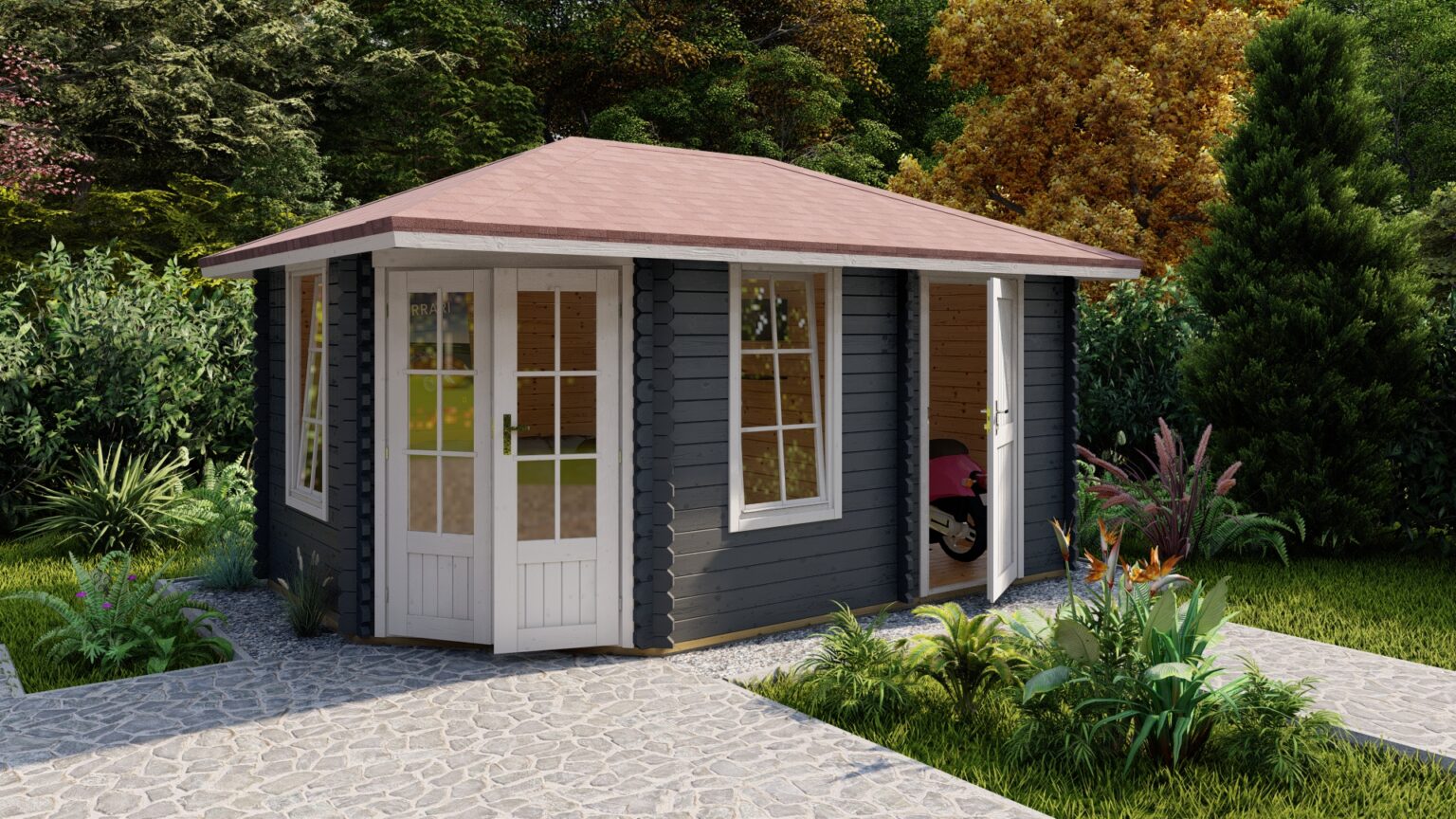 5 Eck Gartenhaus Mit Anbau