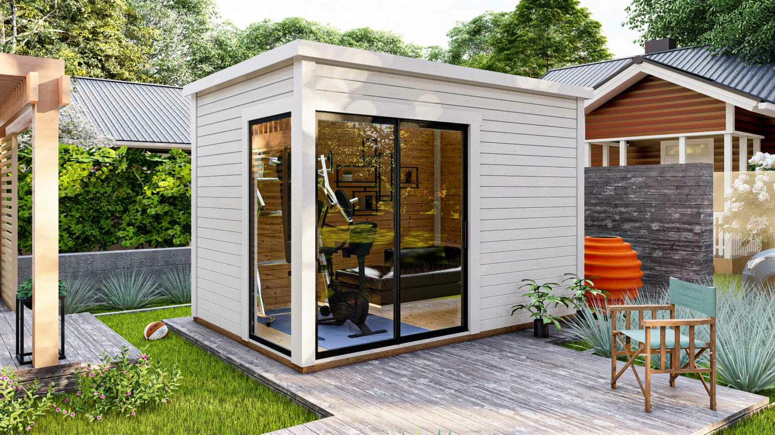 Gartenhaus Flachdach 45 mm NWH Freiburg 45203 - Gartenzauber GmbH